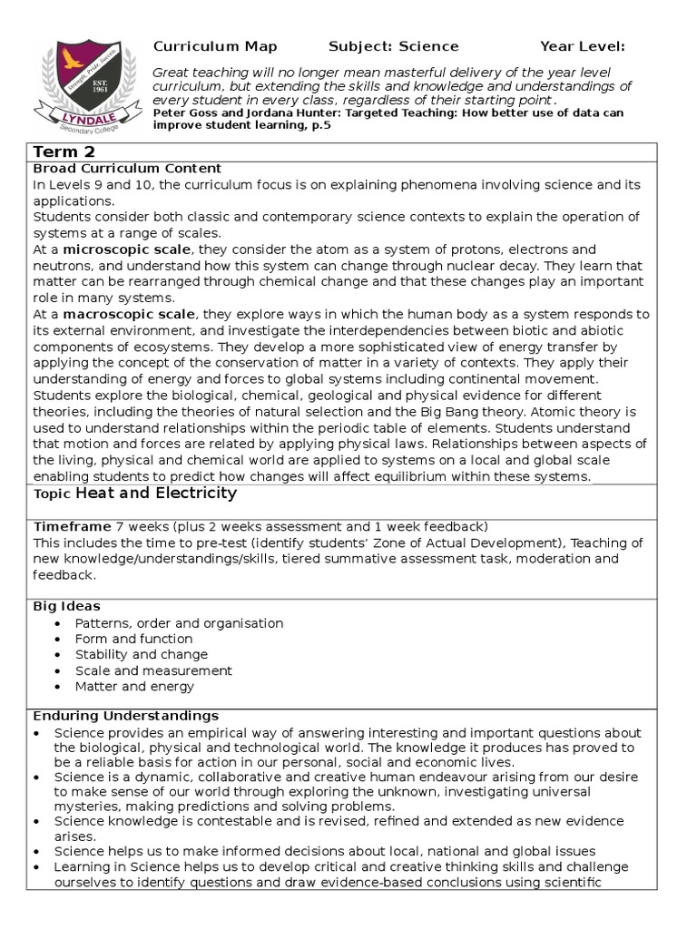 2017 LSC Curriculum Map Year 9-Science Unit 2 | PDF | Design | Mean