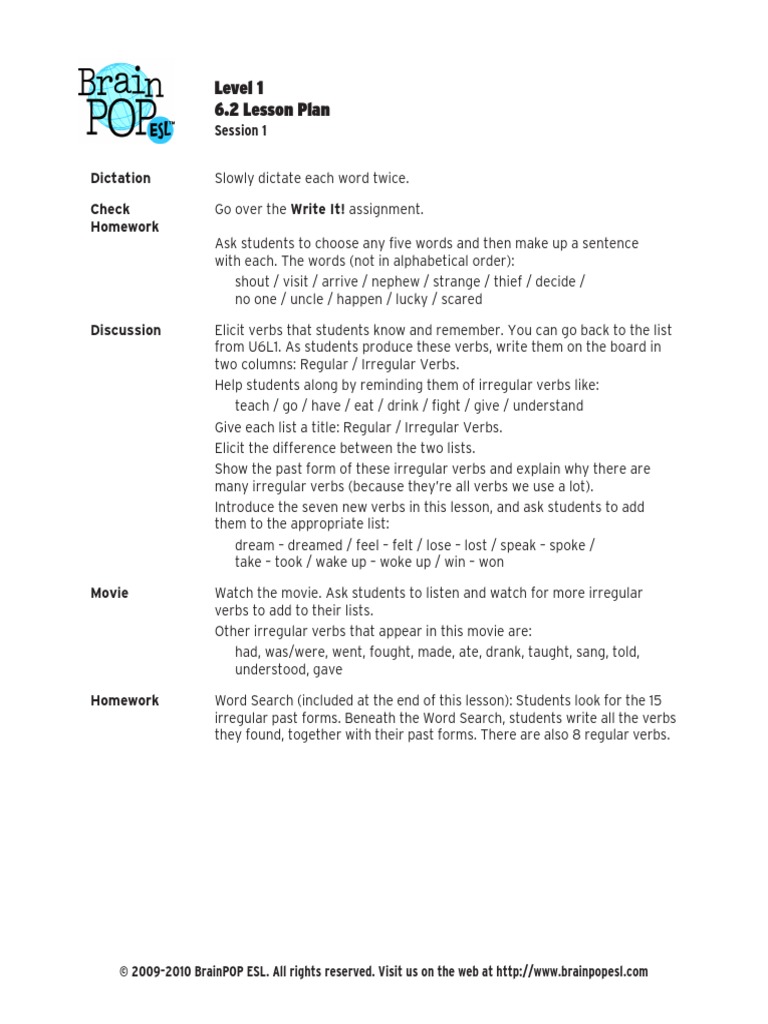 Level 1 6.2 Lesson Plan: Session 1 | PDF | English Language | Lesson Plan