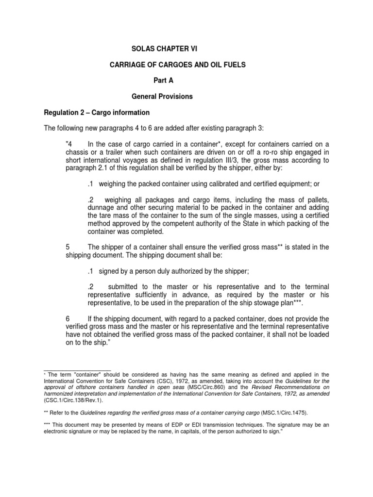 SOLAS Chapter VI: Cargo Information Regulations | PDF | Cargo ...