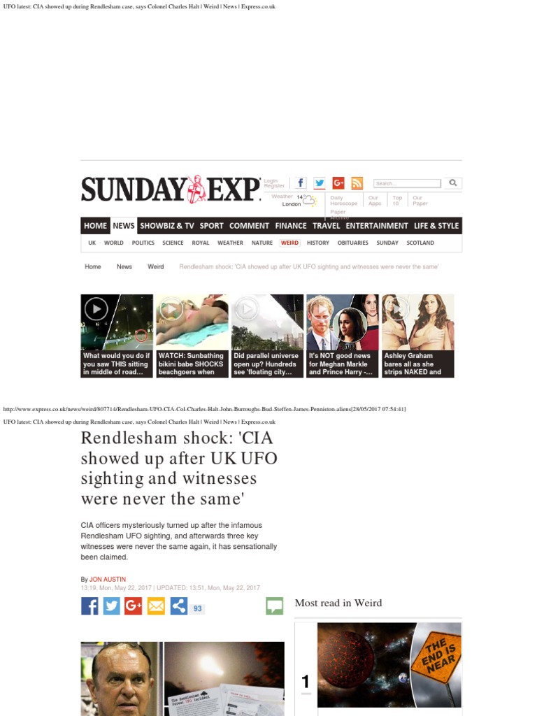 UFO Latest - CIA Showed Up During Rendlesham Case, Says Colonel Charles ...
