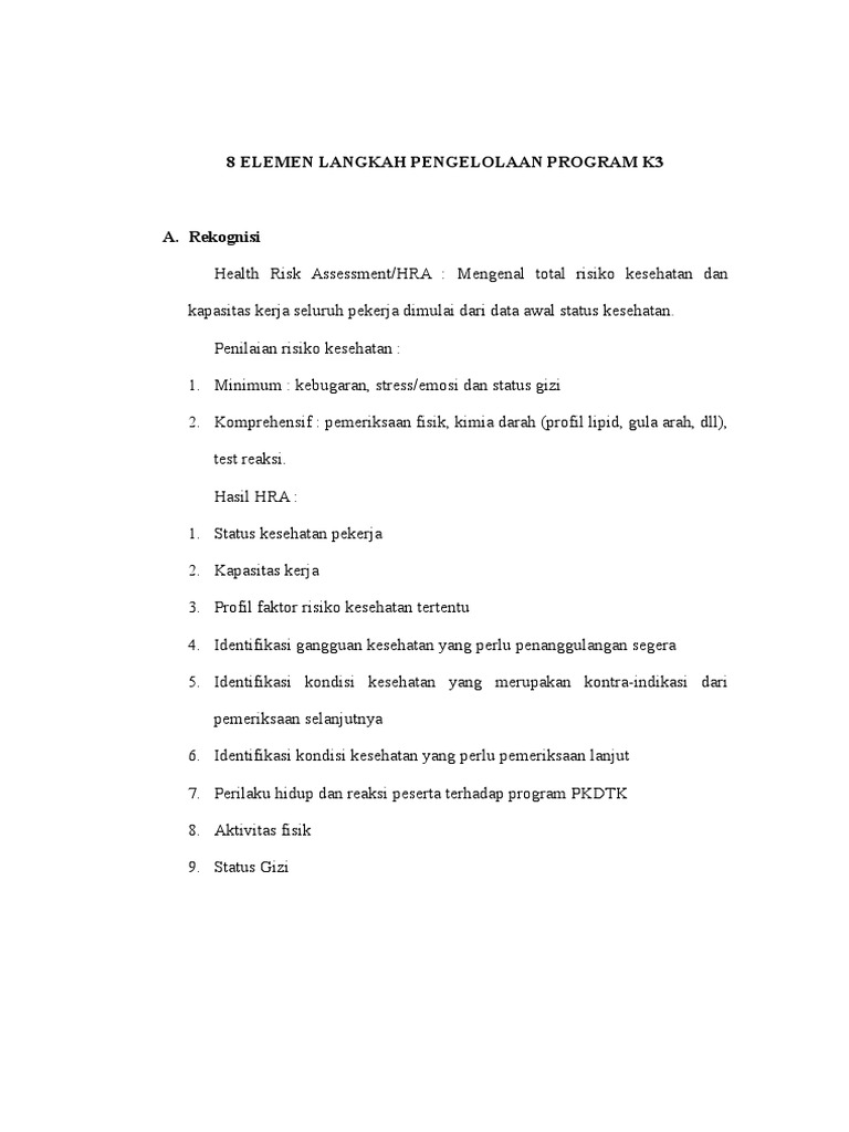 8 Elemen Program k3 | PDF