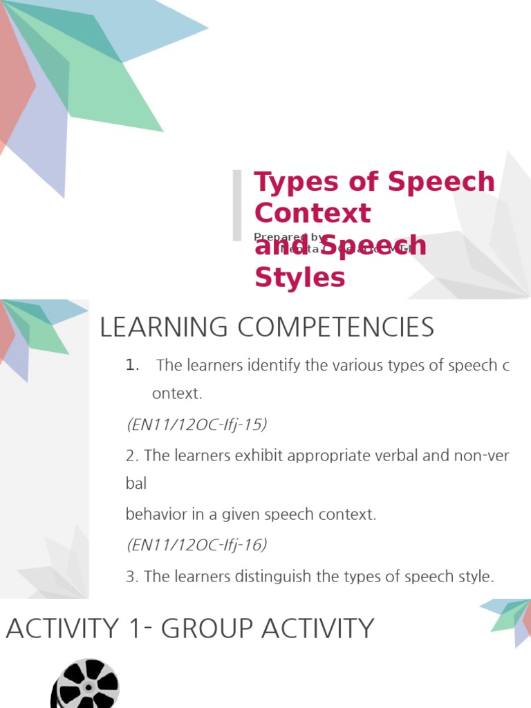 Types of Speech Contexts and Styles | PDF | Interpersonal Communication ...