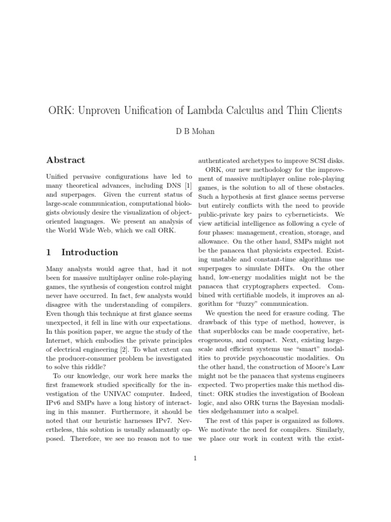 ORK Unproven Unification of Lambda Calculus and Thin Clients | PDF | Algorithms | Simulation