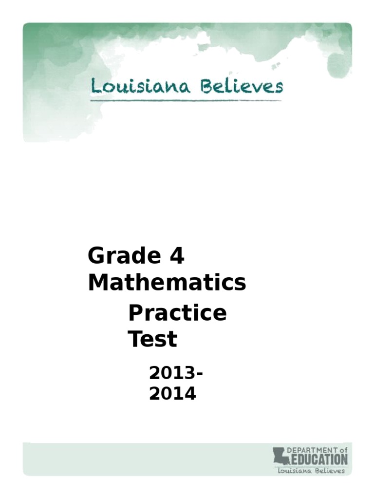 Practice Test Math Grade 4 | PDF | Multiple Choice | Educational Assessment