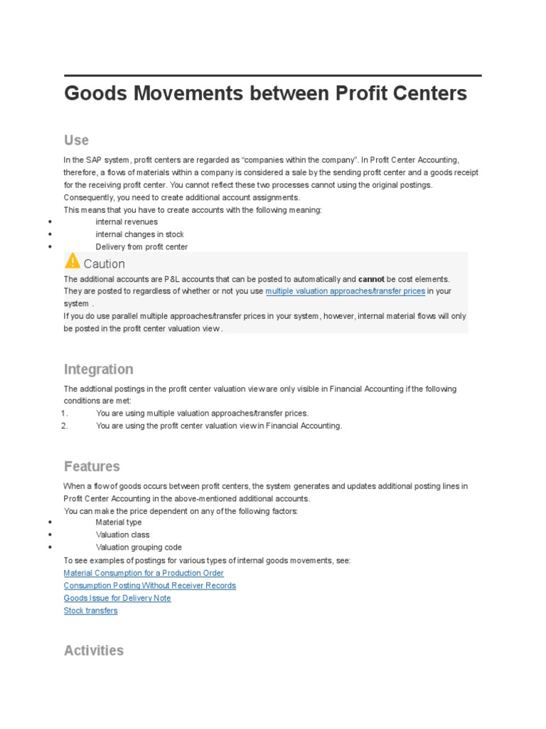 Goods Movements Between Profit Centers | PDF | Valuation (Finance ...