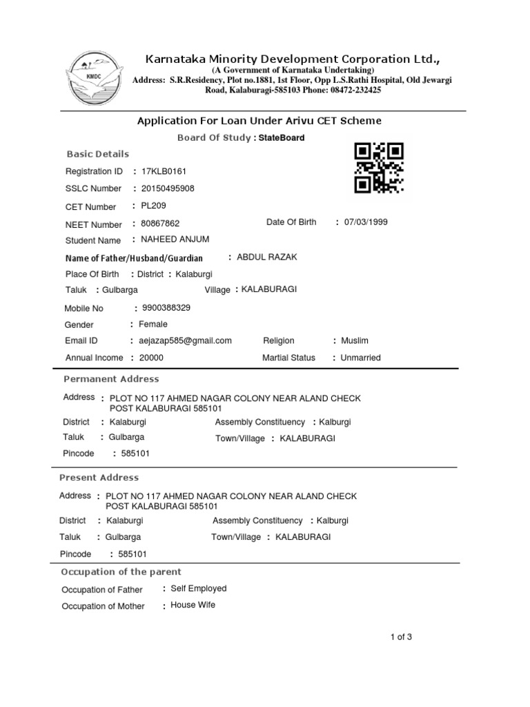 Karnataka Minority Development Corporation LTD.,: Application For Loan ...