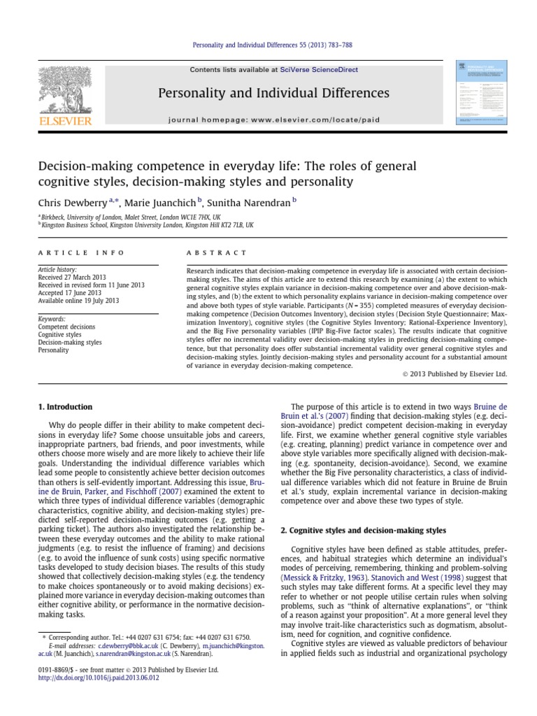 Decision-Making Competence in Everyday Life. | Download Free PDF ...