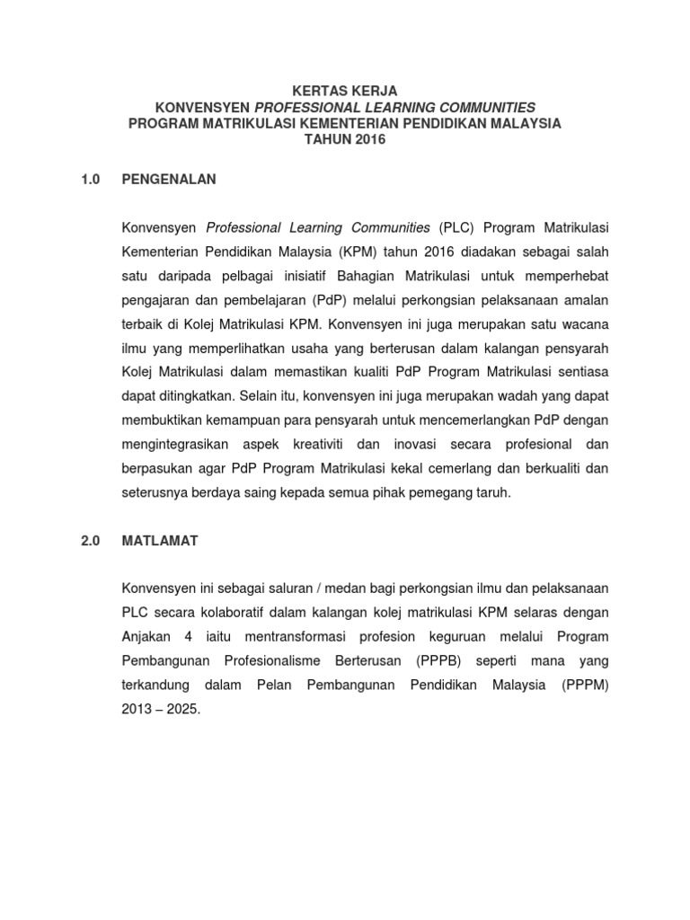 KERTAS CADANGAN KONVENSYEN PLC TAHUN 2016 - Ori PDF | PDF