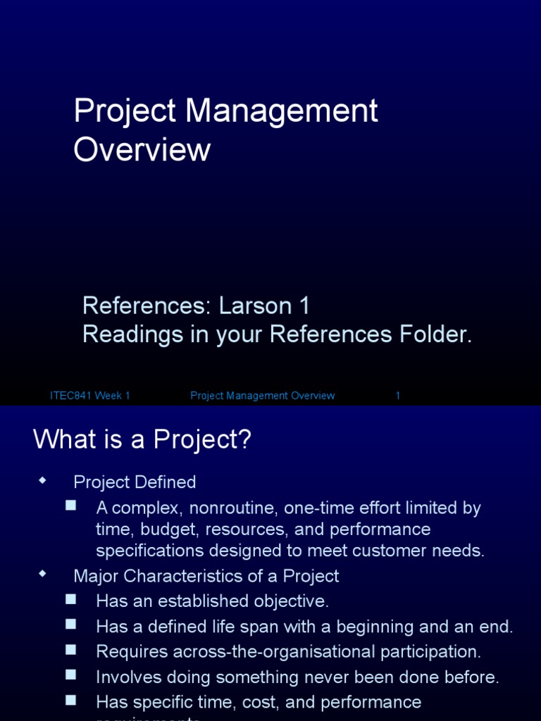 Project Management: References: Larson 1 Readings in Your References ...
