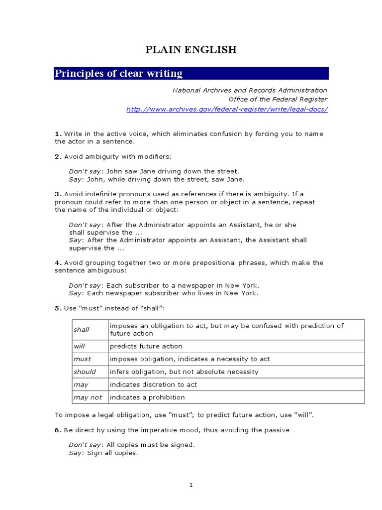 Plain English Principles of Clear Writing | PDF | English Language | Car