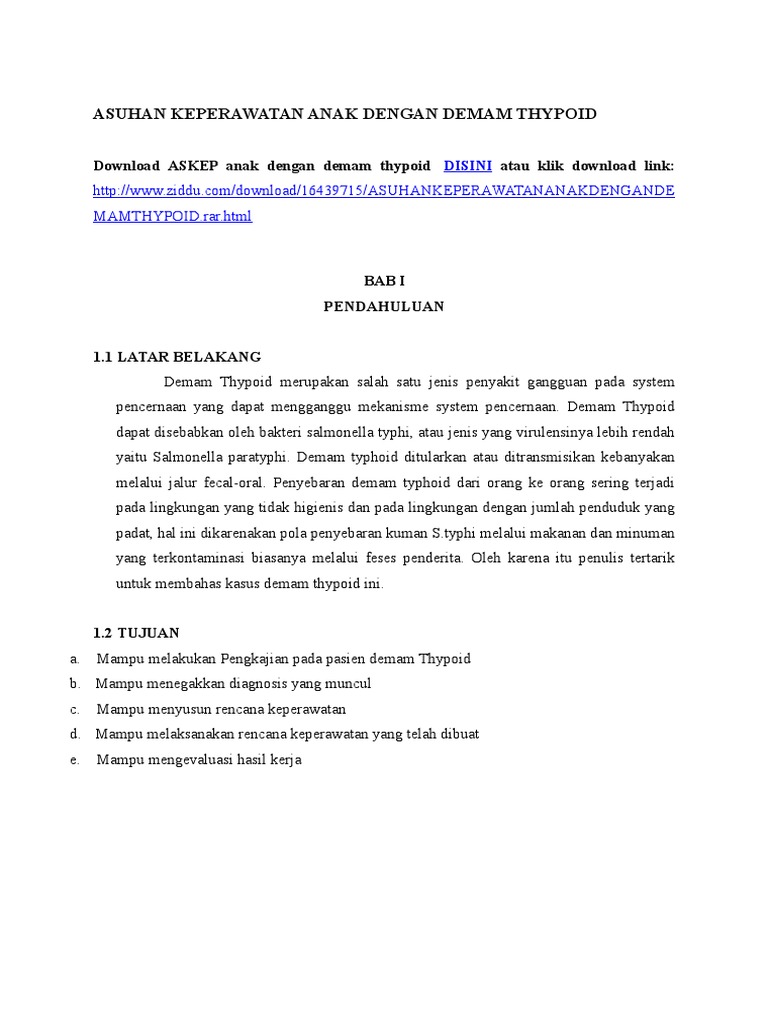 Asuhan Keperawatan Anak Dengan Demam Thypoid | PDF