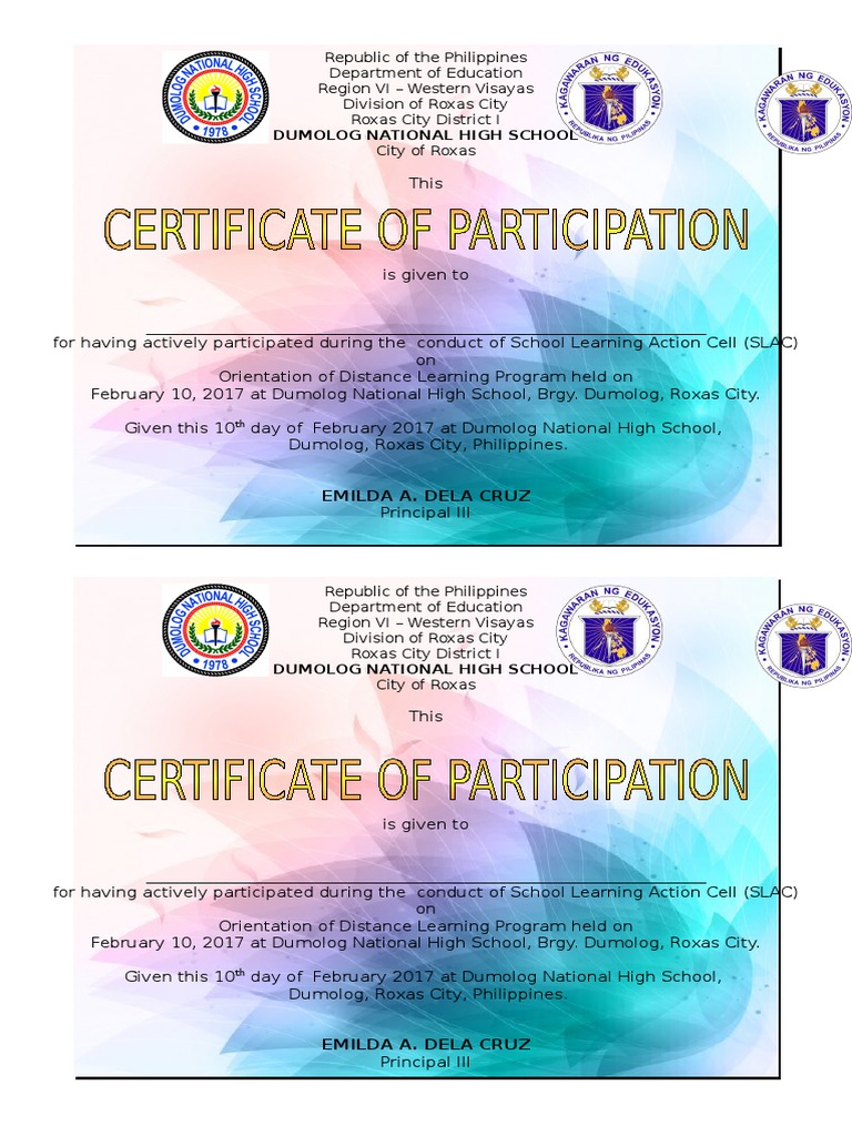 Certificate of Participation-Distance Learning Program | PDF
