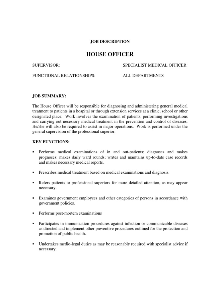 House Officer Job Description and Duties | PDF | Medical Diagnosis ...