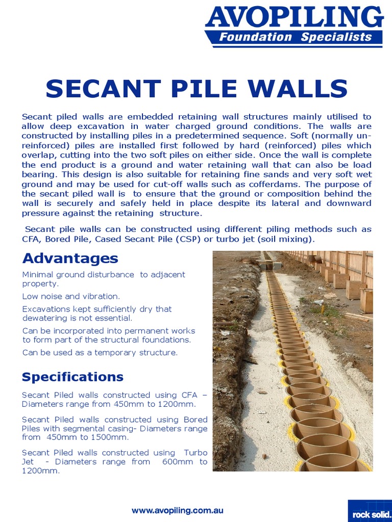 SECANT PILE WALLS RETAINING EXCAVATIONS | PDF | Deep Foundation ...