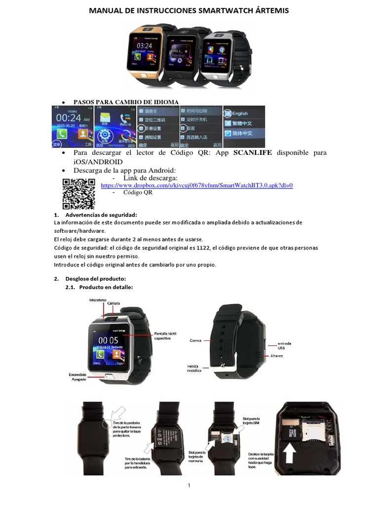 Manual Smartwatch Ártemis: Guía Completa | PDF | Reloj inteligente ...