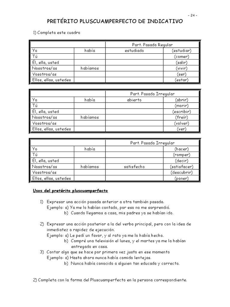 El Pluscuamperfecto de Indicativo | PDF | Ocio