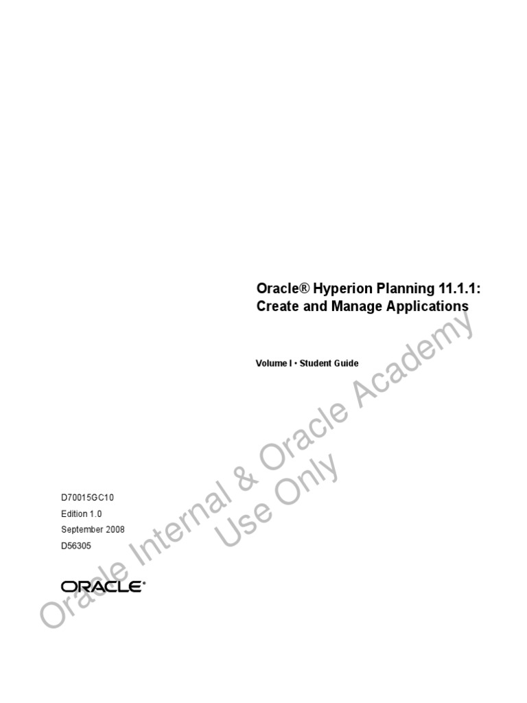 Use Only: Oracle® Hyperion Planning 11.1.1: Create and Manage Applications | PDF | Areas Of ...