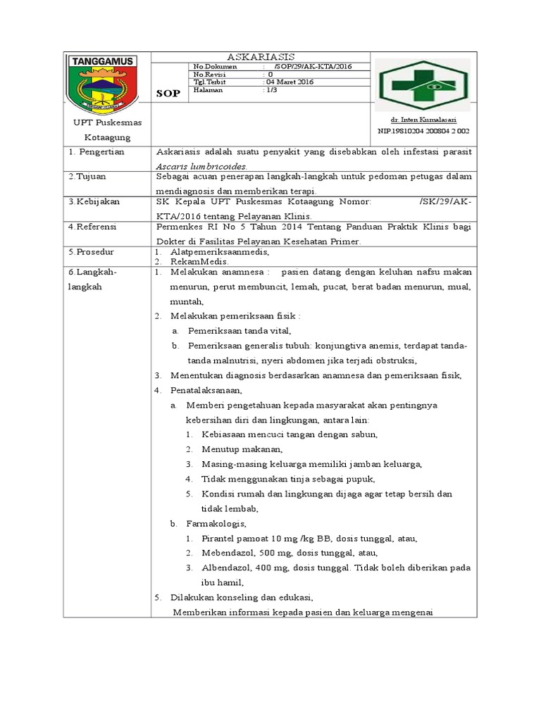 Sop Askariasis | PDF