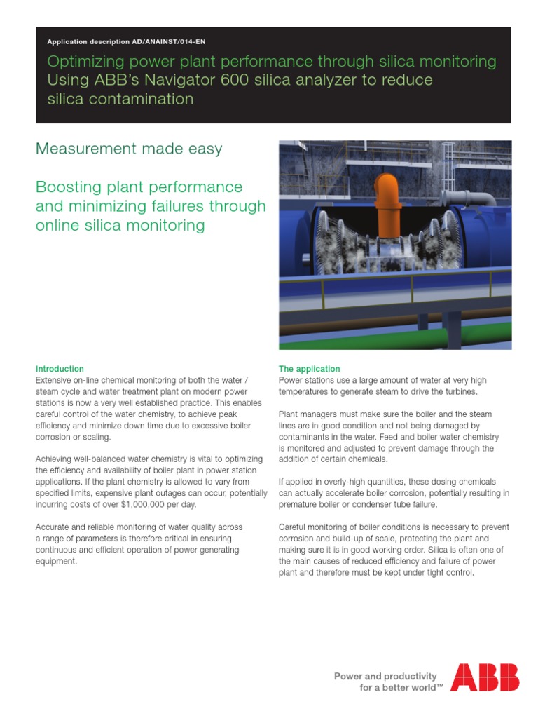 ABB 600 Silica Analyzer To Reduce Silica Contamination | PDF | Boiler | Ion