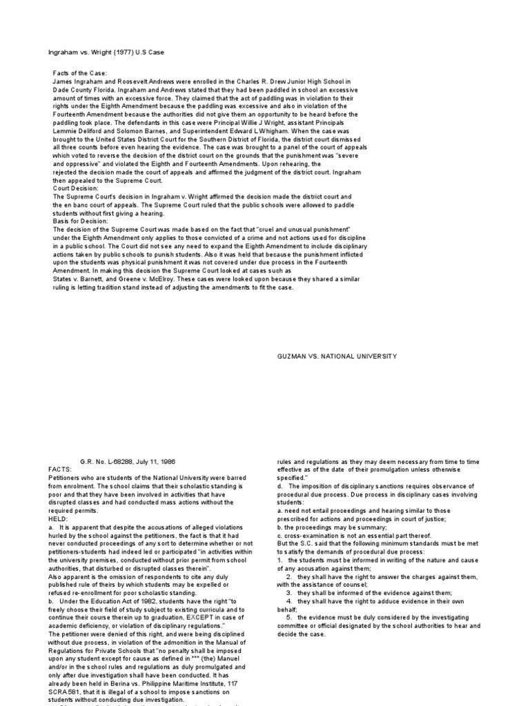 Ingraham vs. Wright (1977) U.S Case | PDF | Fourteenth Amendment To The ...