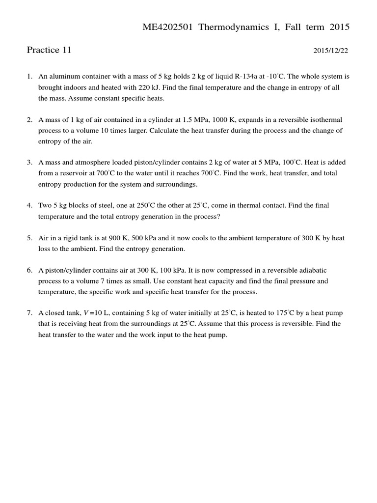 Thermodynamics Practice Problems: Calculating Temperatures, Pressures ...