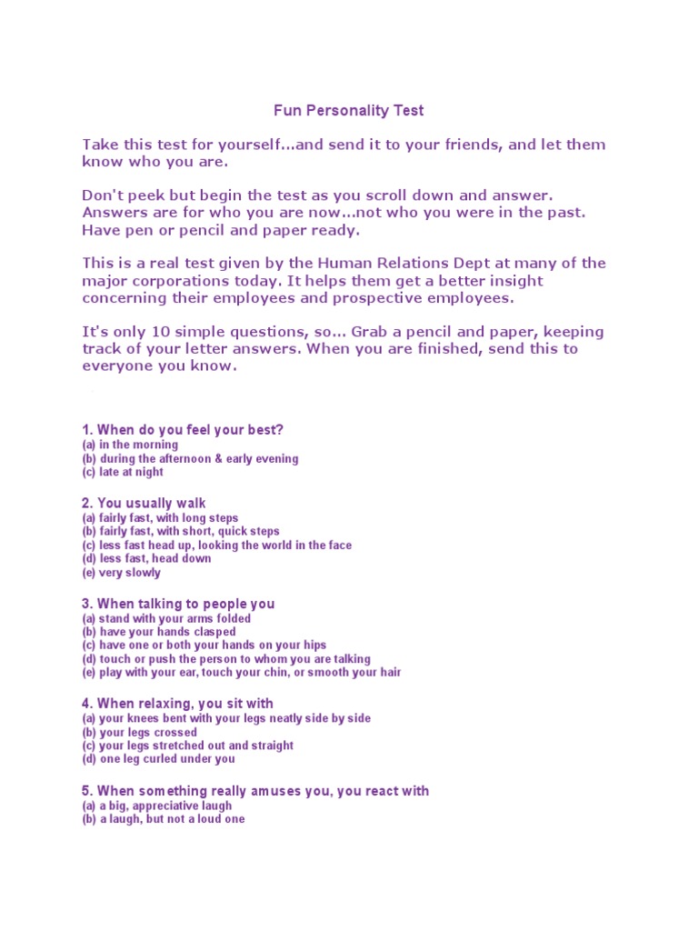 Fun Personality Test | PDF