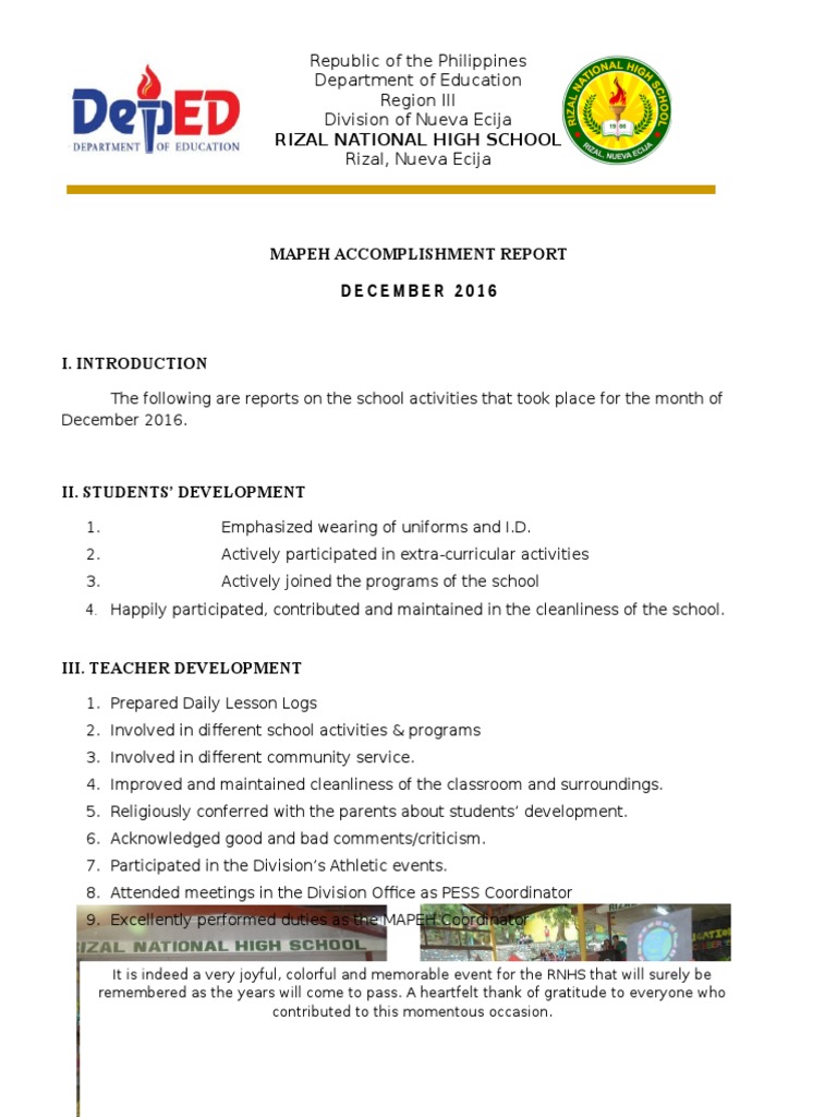 Accomplishment Report For December | PDF