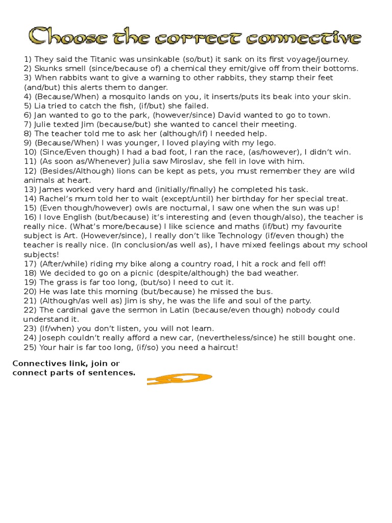 Connectives Link, Join or Connect Parts of Sentences | PDF | Young Adult