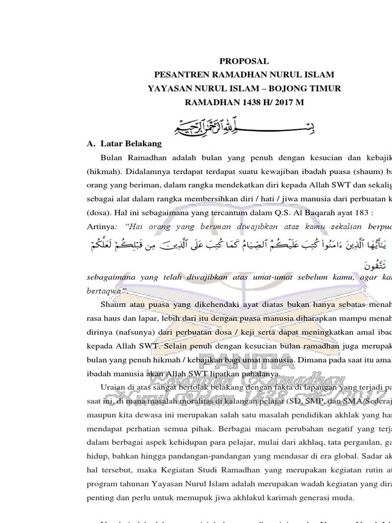 Proposal Pesantren Ramadhan 2017 | PDF | Kesehatan Holistik | Gaya Hidup