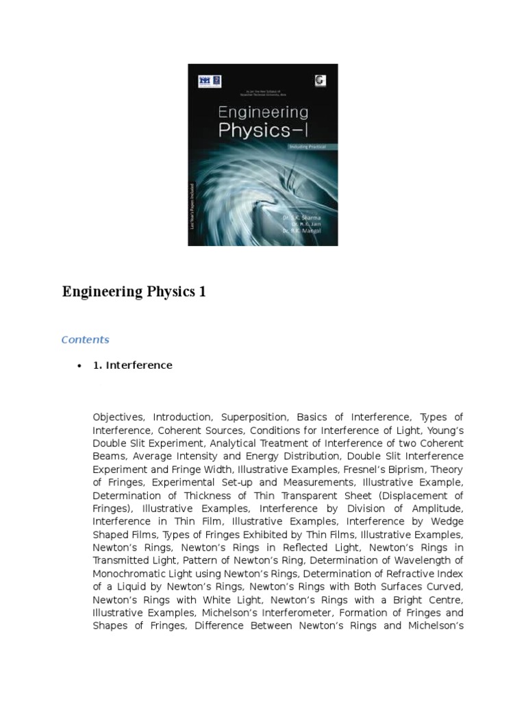 Engineering Physics 1: 1. Interference | PDF | Diffraction | Special ...