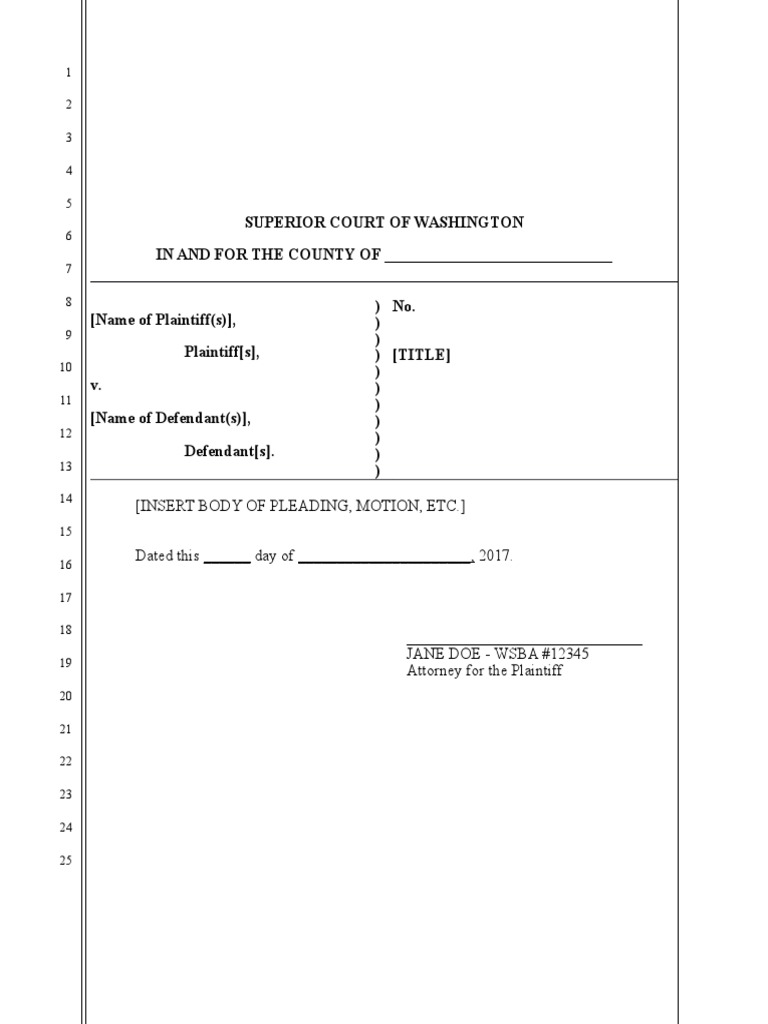 Pleading Paper Template - 25 Lines - Word Format | PDF | Pleading ...