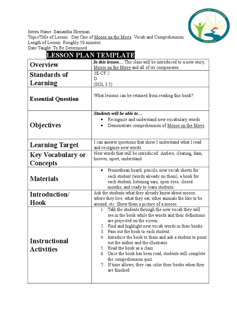 Lesson Plan Template: Standards of Learning | PDF | Reading ...