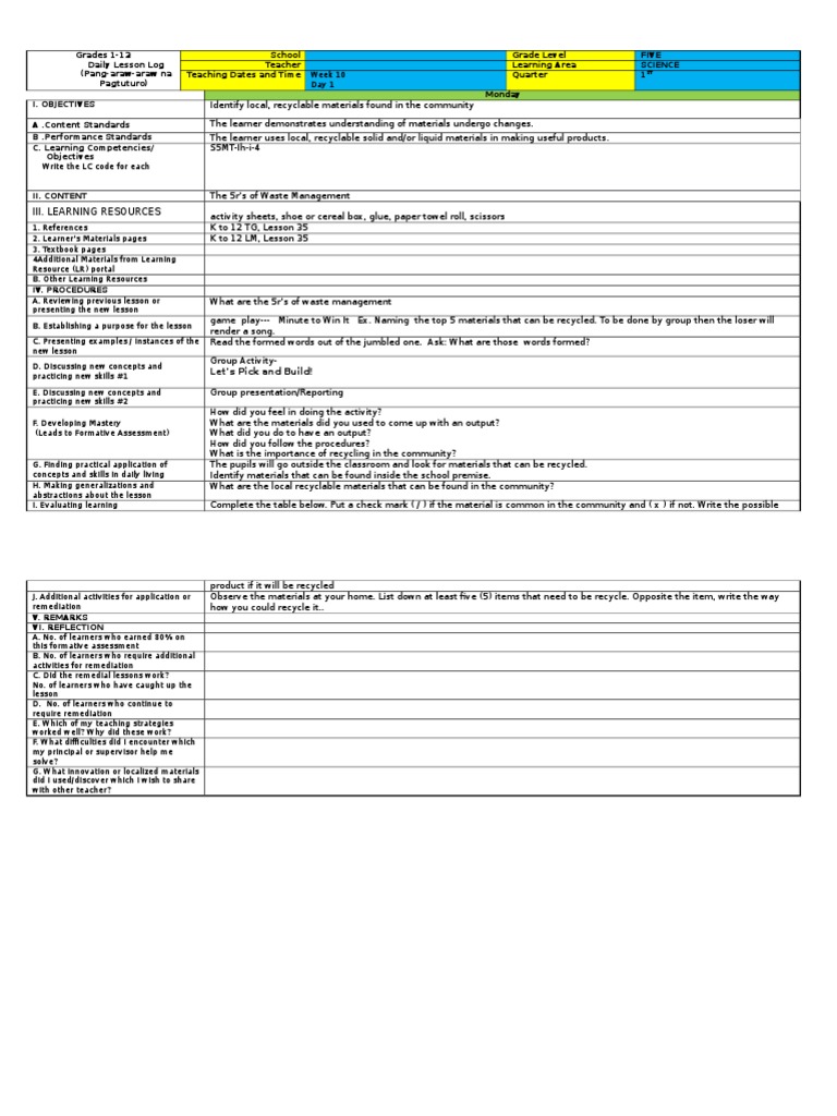 Recycling Local Materials in Science Class | PDF | Educational ...