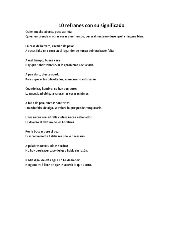 10 Refranes y su Significado | PDF