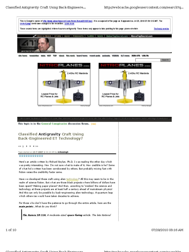 Classified Anti Gravity Craft Using Back-Engineered ET Technology | PDF ...