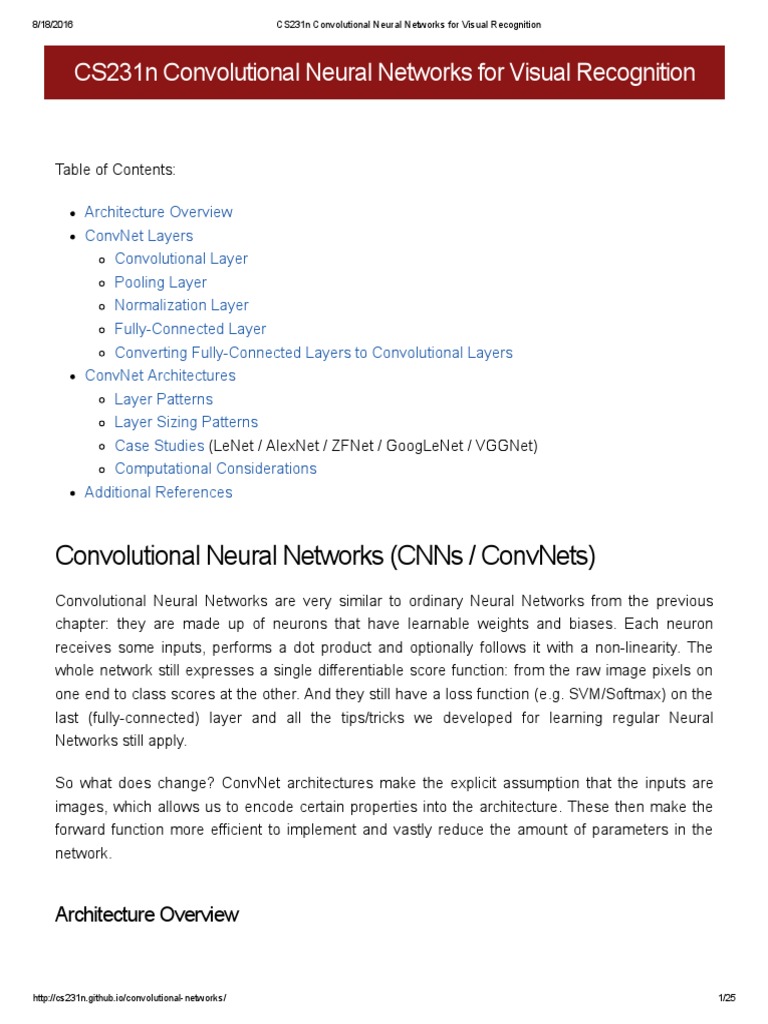 Cs231n Convolutional Neural Networks For Visual Recognition Pdf