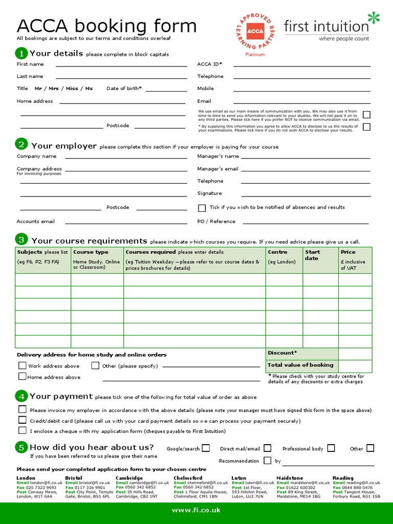 ACCA Booking Form 15.4 | Payments | Fee
