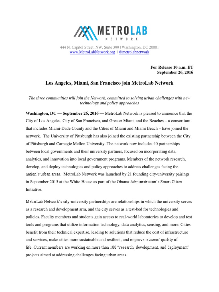 Los Angeles, Miami, San Francisco Join MetroLab | PDF | Miami Dade ...