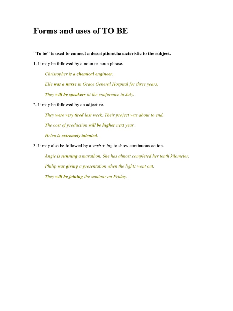 Forms and Uses of To BE | PDF | Foreign Language Studies | Wellness