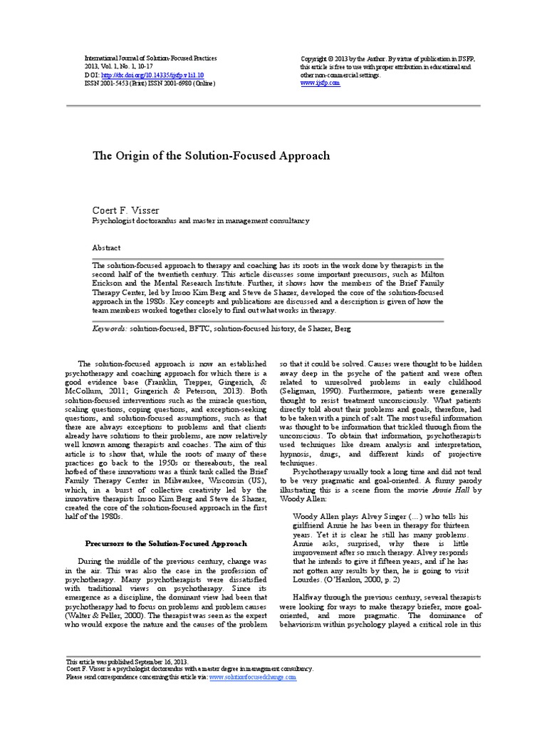 The Origin of The Solution-Focused Approach PDF | PDF | Psychotherapy ...