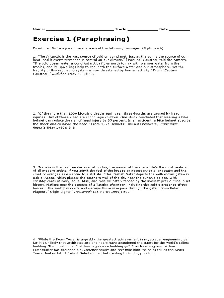 Backup of Paraphrasing Exercise | PDF