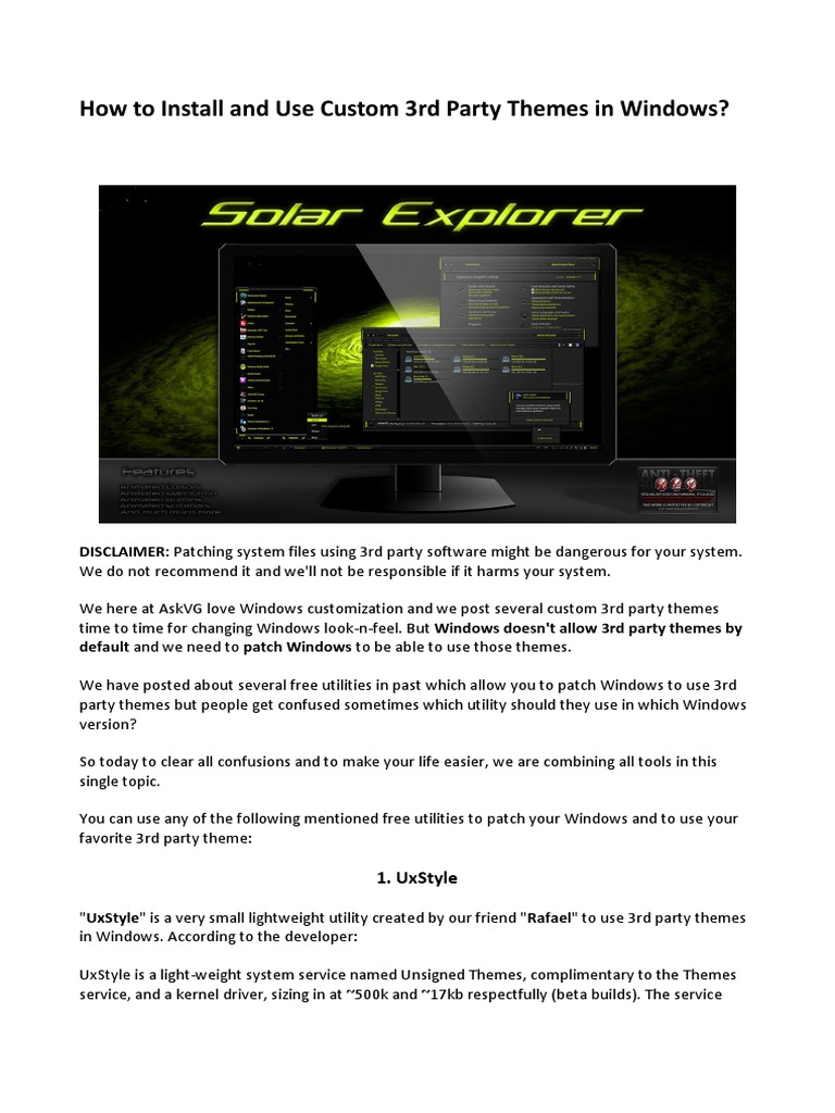 How To Install and Use Custom 3rd Party Themes in Windows | PDF ...