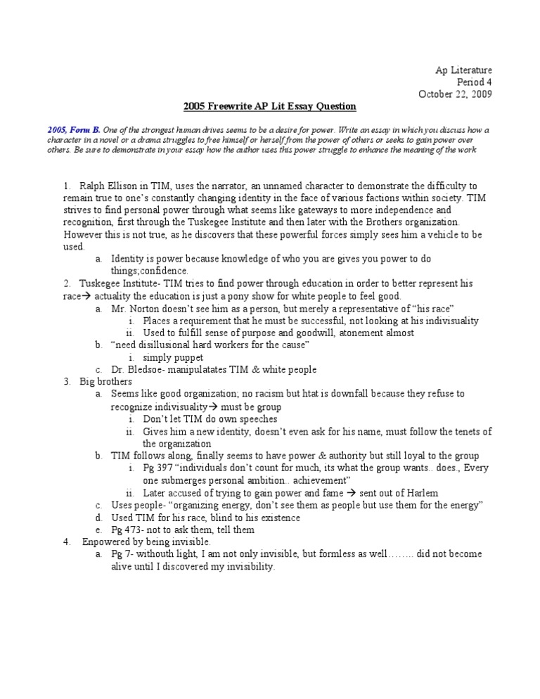 2005 Freewrite AP Lit Essay Question: 2005, Form B | PDF