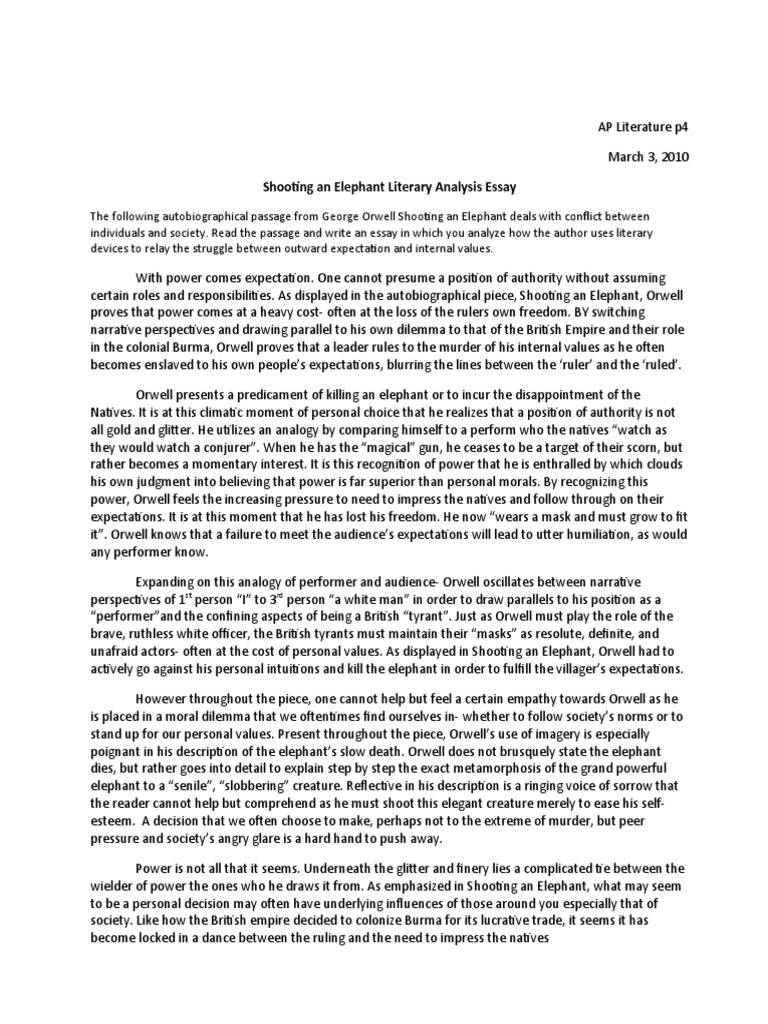 Shooting An Elephant Literary Analysis Essay | PDF