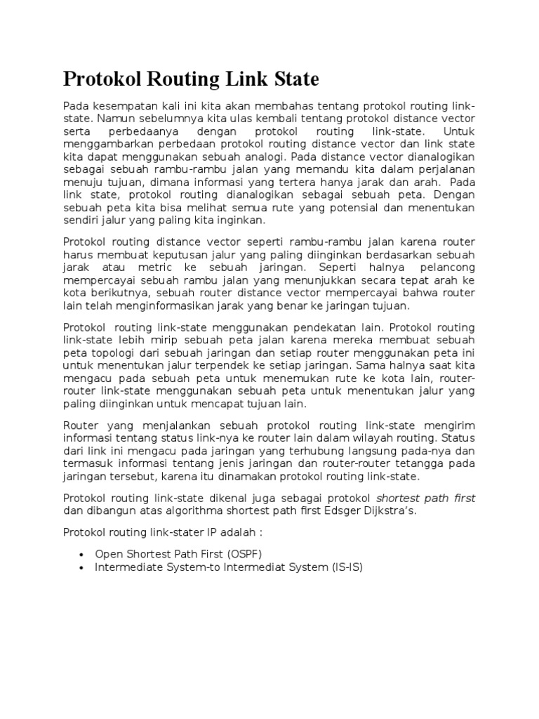 Memahami Protokol Routing Jenis Link-State | PDF