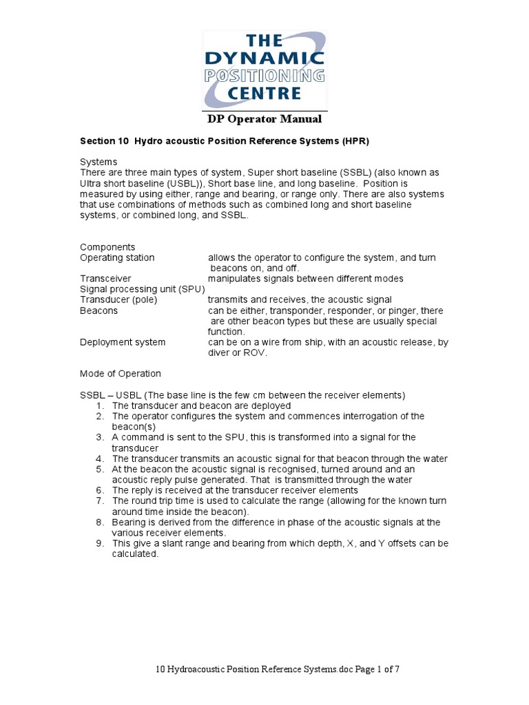 DP Operator Manual: Section 10 Hydro Acoustic Position Reference ...