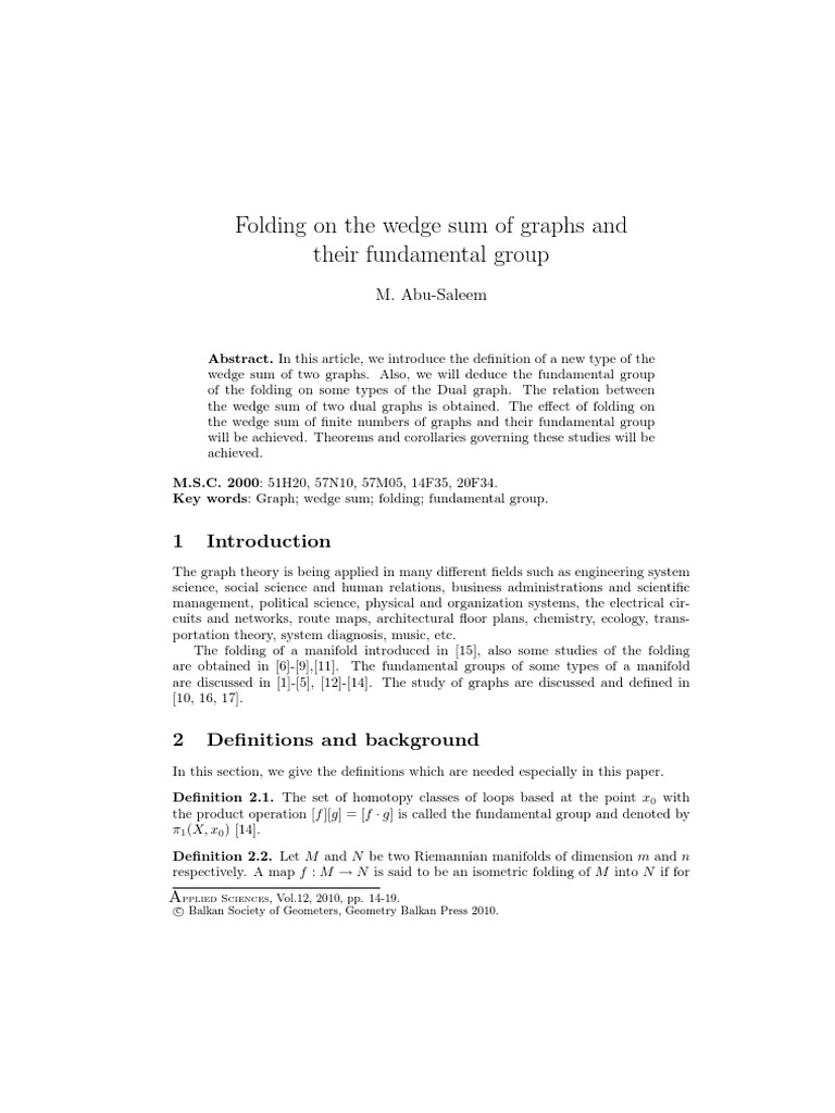 Folding On The Wedge Sum of Graphs and Their Fundamental Group | PDF ...