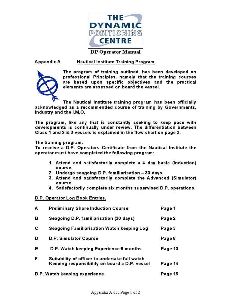 DP Operator Manual: Appendix A.doc Page 1 of 2 | PDF
