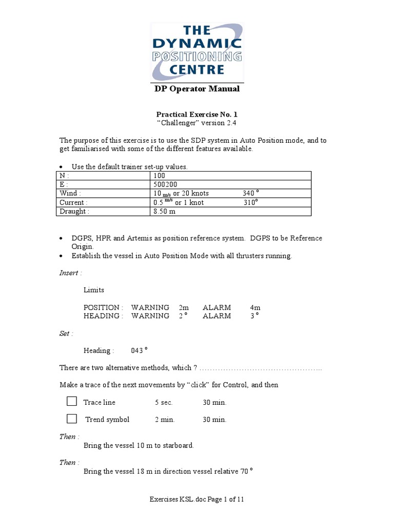 DP Operator Manual: Practical Exercise No. 1 | PDF | Aerospace ...