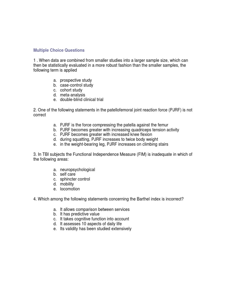 Multiple Choice Questions | PDF | Human Leg | Prosthesis